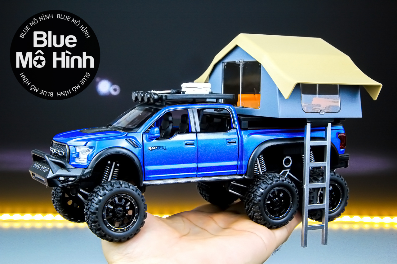 Xe mô hình Ford F150 Raptor Camping xe cắm trại 1:32 - Blue Mô Hình