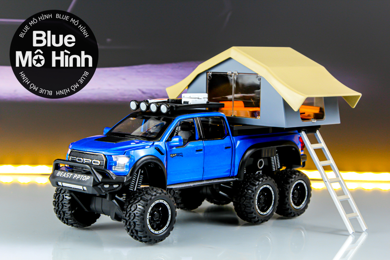 Xe mô hình Ford F150 Raptor Camping xe cắm trại 1:32 - Blue Mô Hình
