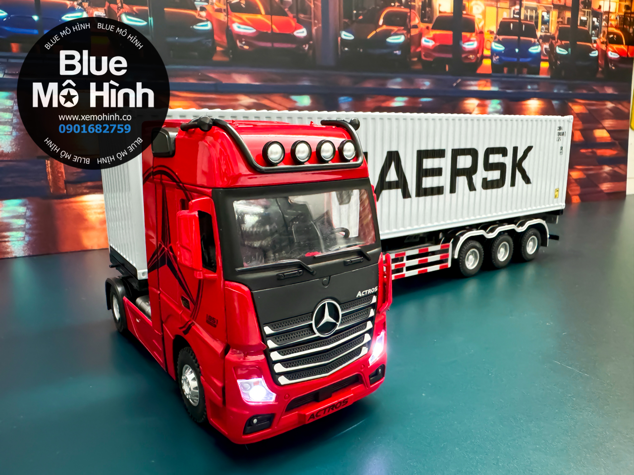 Mô hình xe đầu kéo Container Maersk 40ft bằng kim loại đầu vuông đỏ ...