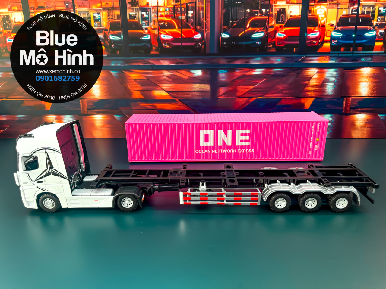 Xe mô hình đầu kéo Container ONE 40ft bằng kim loại đầu vuông trắng ...