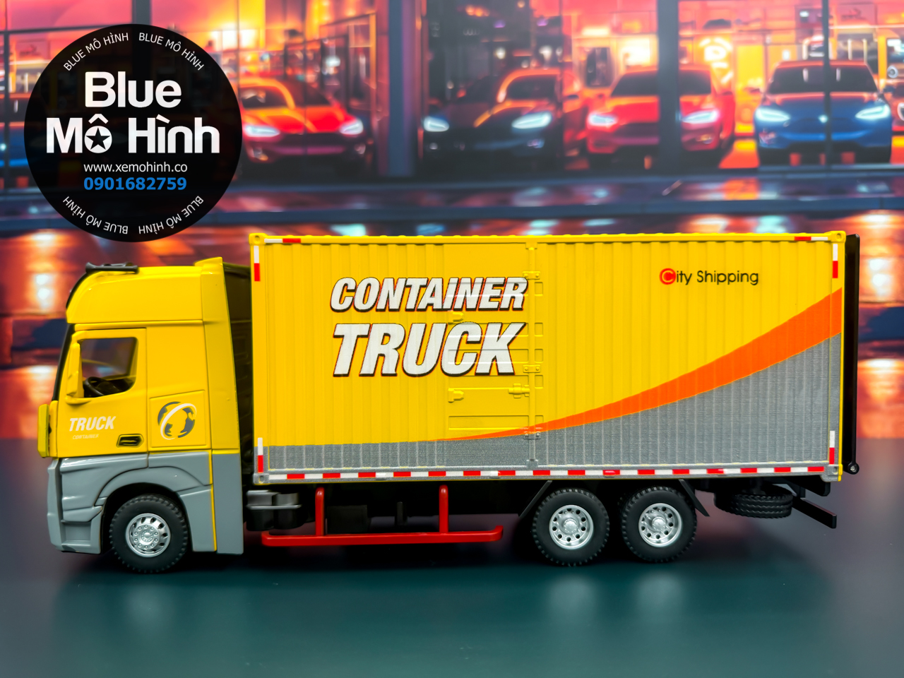 Xe mô hình xe tải Container Truck - Vàng xám - Blue Mô Hình