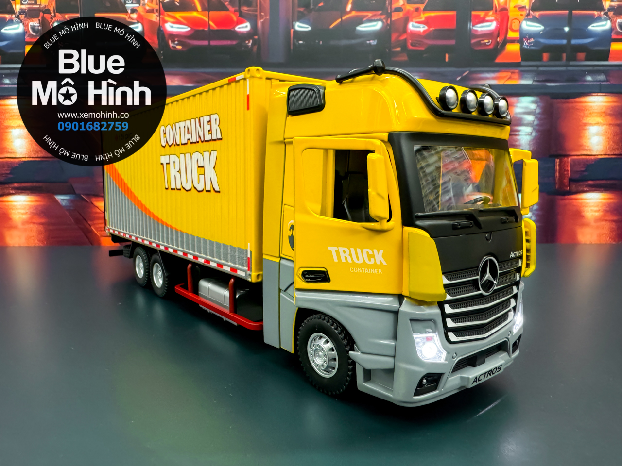 Xe mô hình xe tải Container Truck - Vàng xám - Blue Mô Hình