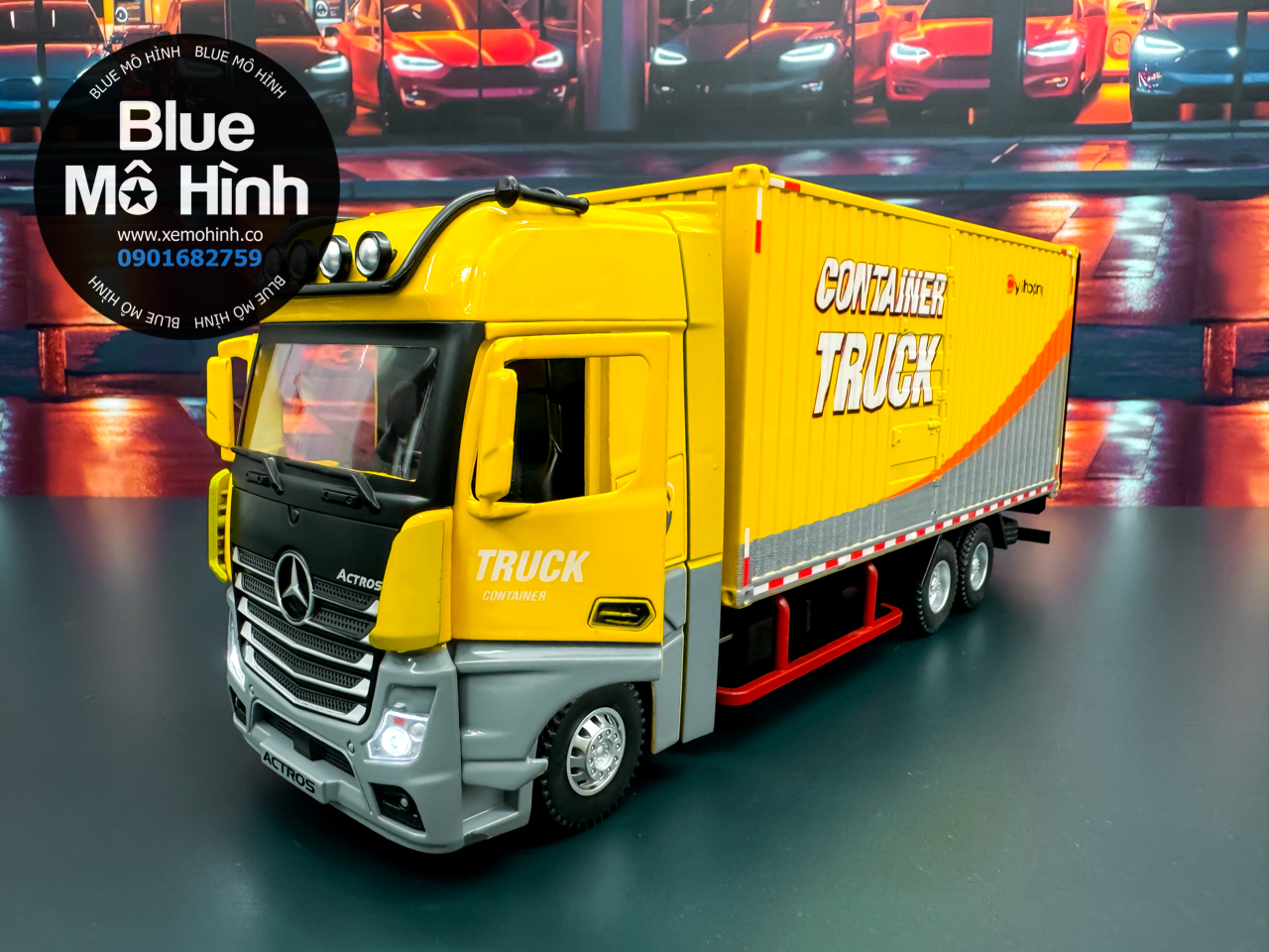 Xe mô hình xe tải Container Truck - Vàng xám - Blue Mô Hình