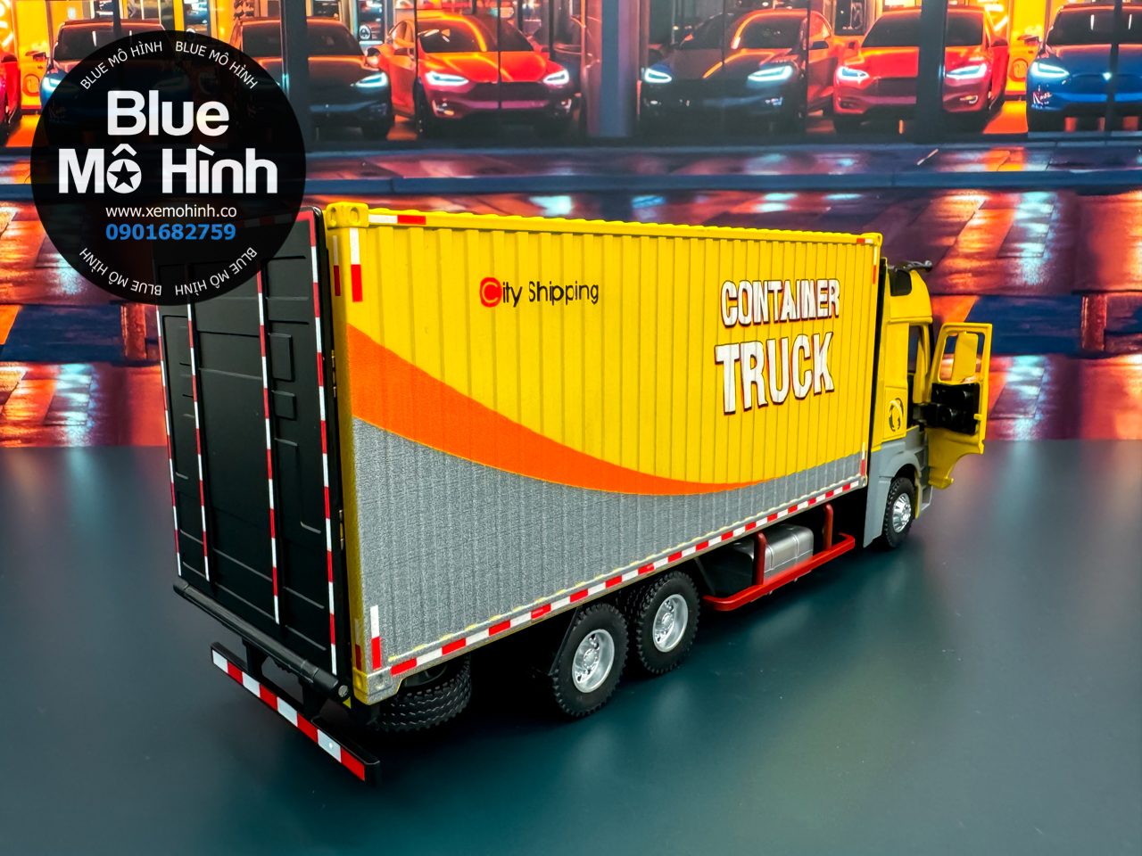 Xe mô hình xe tải Container Truck - Vàng xám - Blue Mô Hình