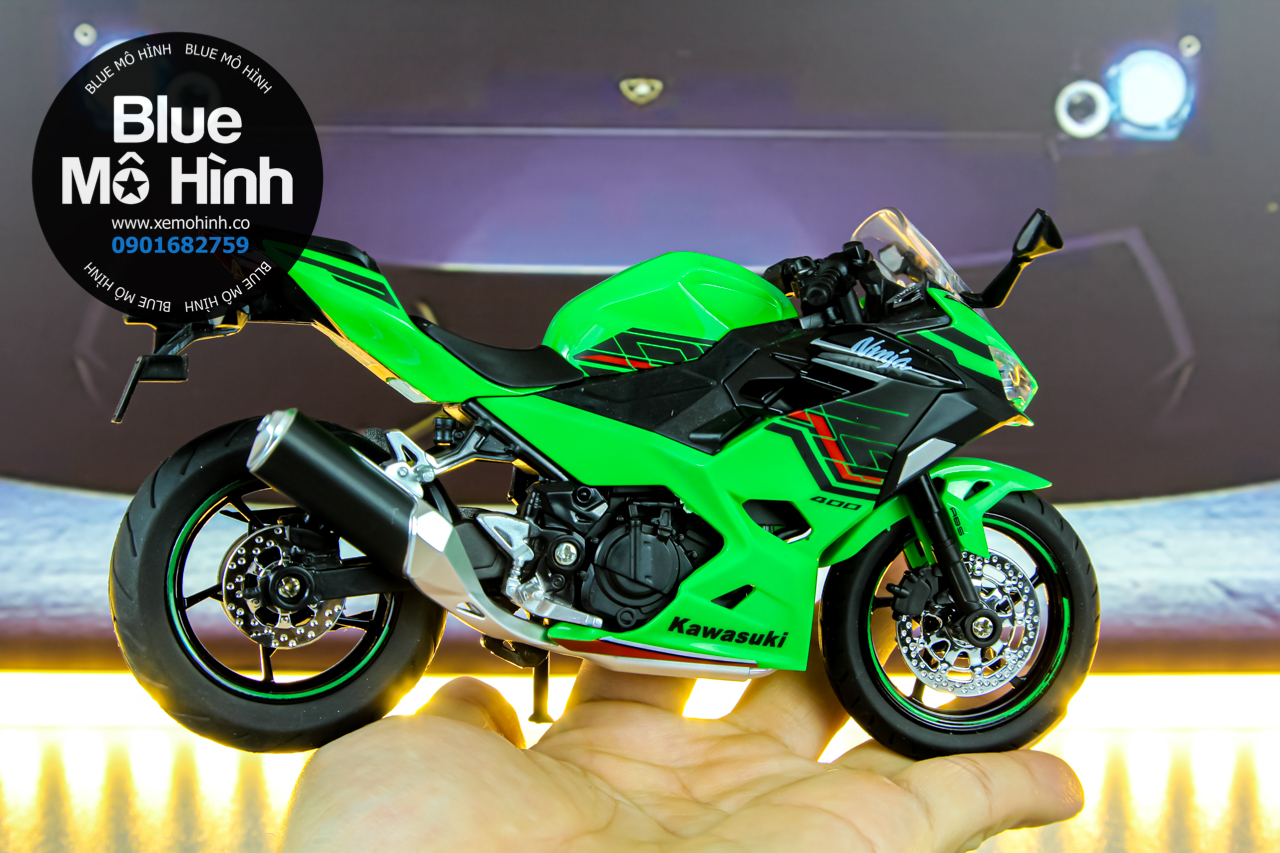 Xe mô hình mô tô Kawasaki Ninja 400 1:12 Xanh lá - Blue Mô Hình