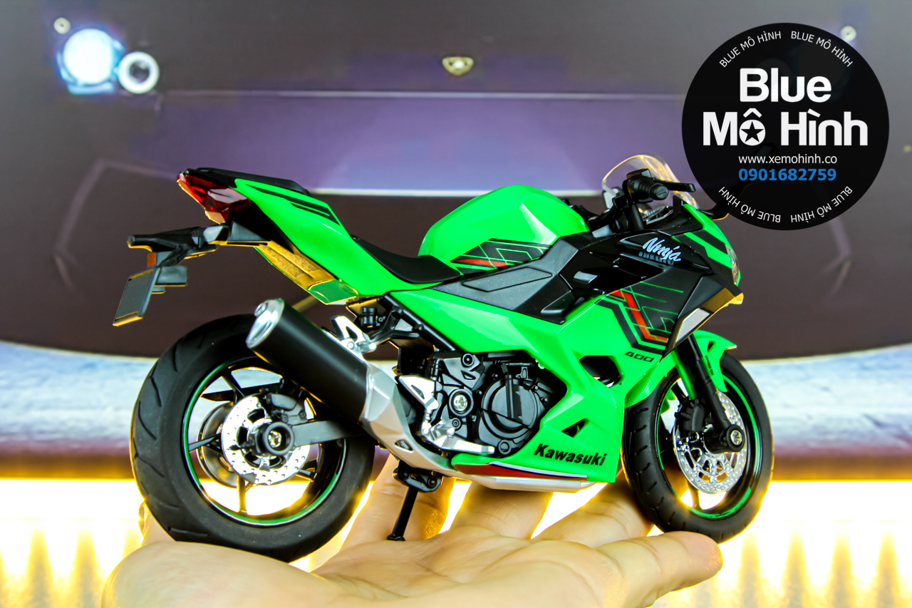 Xe mô hình mô tô Kawasaki Ninja 400 1:12 Xanh lá - Blue Mô Hình