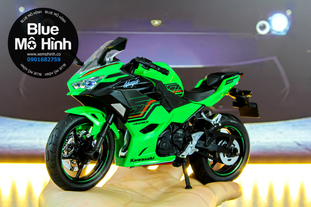 Xe mô hình mô tô Kawasaki Ninja 400 1:12 Xanh lá - Blue Mô Hình