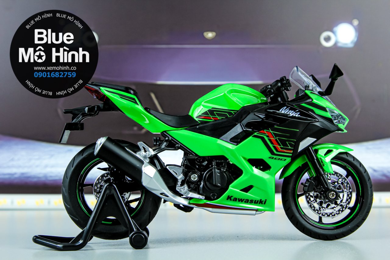 Xe mô hình mô tô Kawasaki Ninja 400 1:12 Xanh lá - Blue Mô Hình