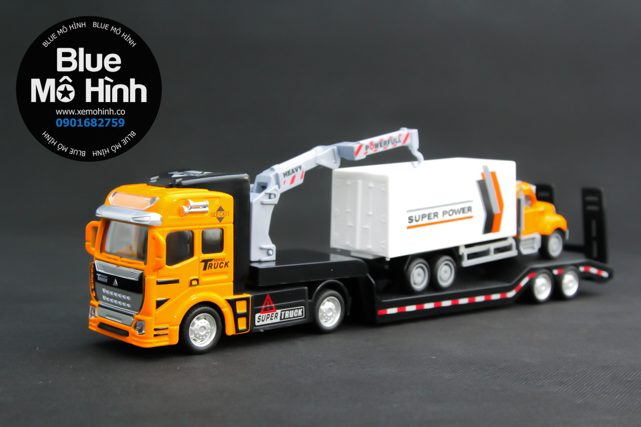 Xe cần cẩu container chở xe Super Power - Blue Mô Hình