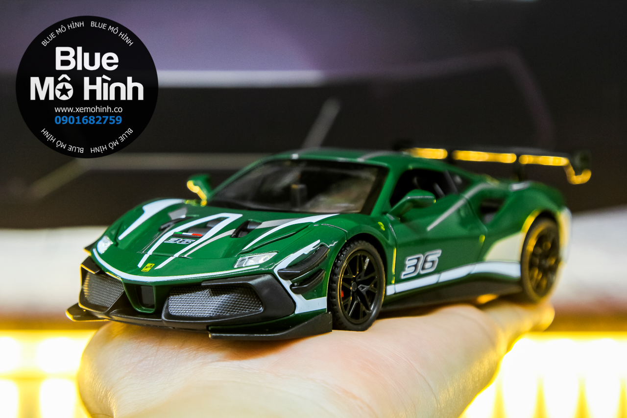 Xe mô hình Ferrari 488 Race 1:32 Xanh sọc trắng - Blue Mô Hình
