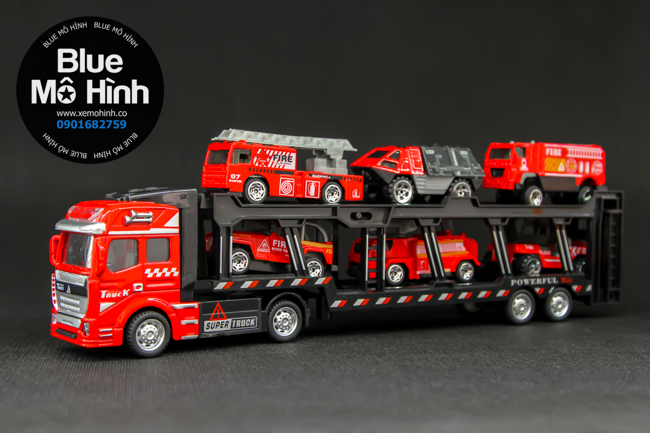 Bộ mô hình xe container vận chuyển - 6 xe cứu hoả bằng kim loại - Blue ...